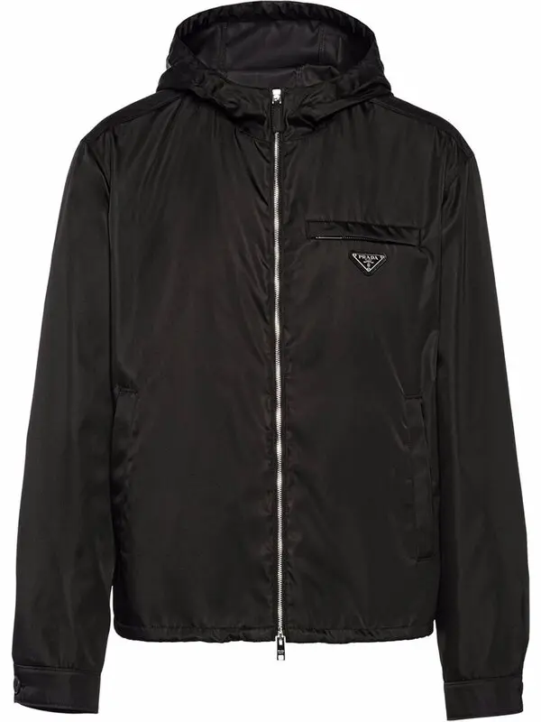 Prada Re-Nylon Hooded Blouson Jacket In Black | Editorialist
