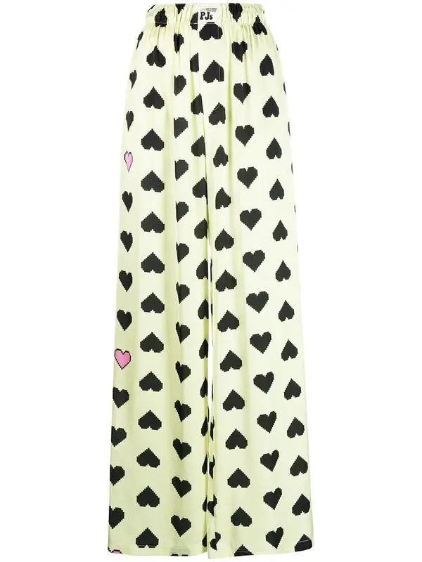 Natasha Zinko Heart-print Wide-leg Trousers - Yellow