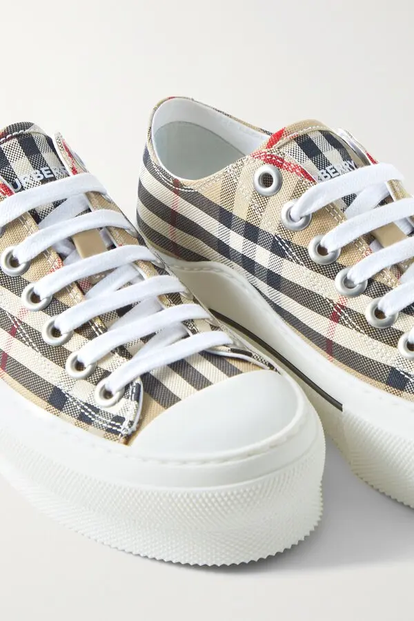 Burberry Checked Canvas Sneakers - Neutrals