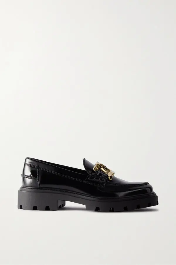 TOD'S Gomma Pesante Glossed-leather Loafers - Black