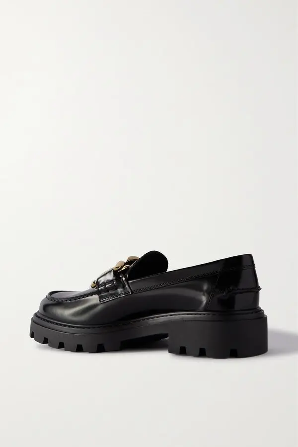 TOD'S Gomma Pesante Glossed-leather Loafers - Black