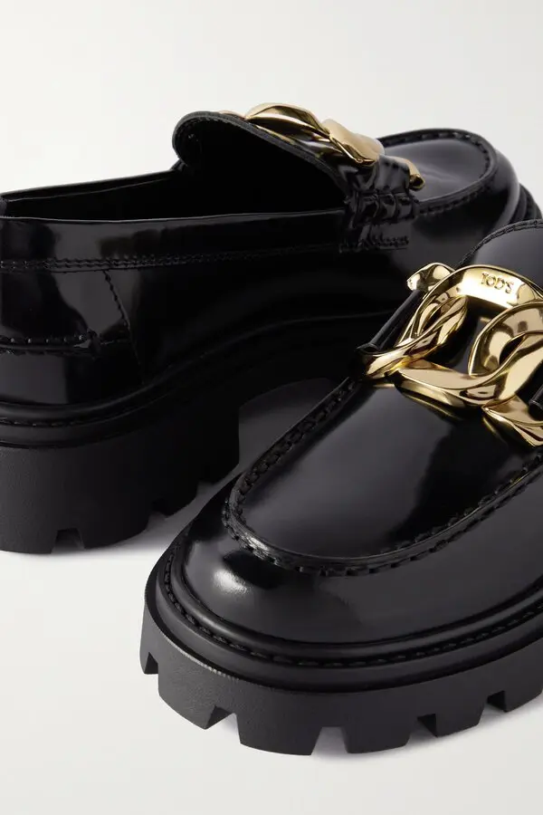 TOD'S Gomma Pesante Glossed-leather Loafers - Black