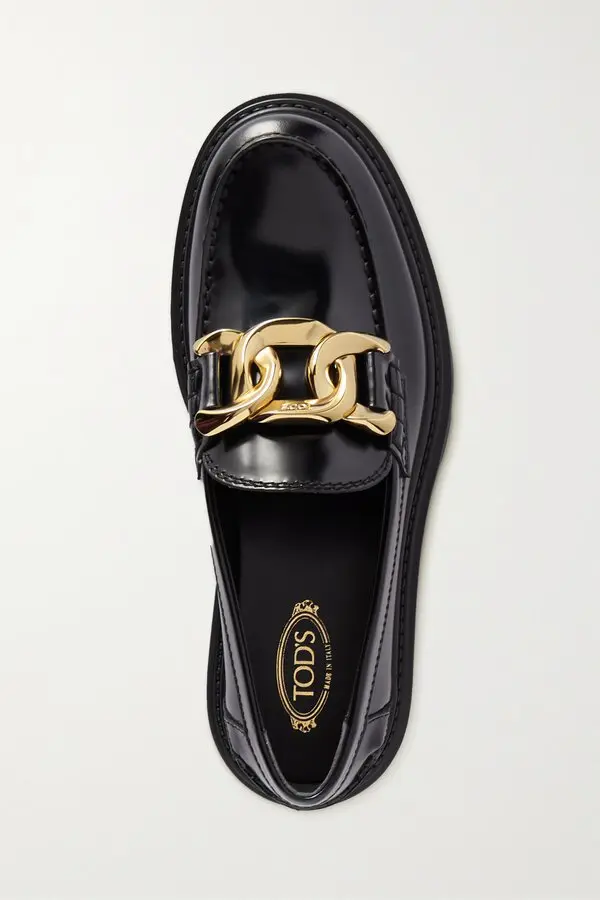 TOD'S Gomma Pesante Glossed-leather Loafers - Black
