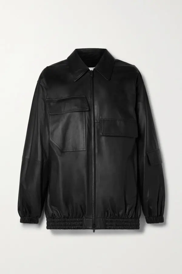 Tibi Oversized Leather Bomber Jacket