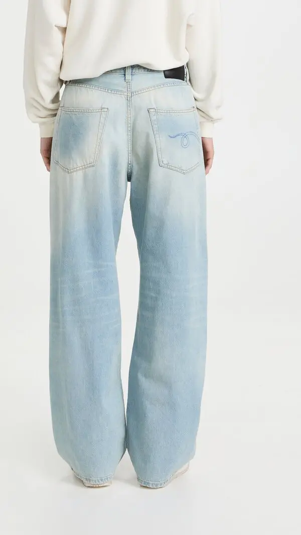 R13 Damon Pleated Wide Leg Jeans - Lennon Blue