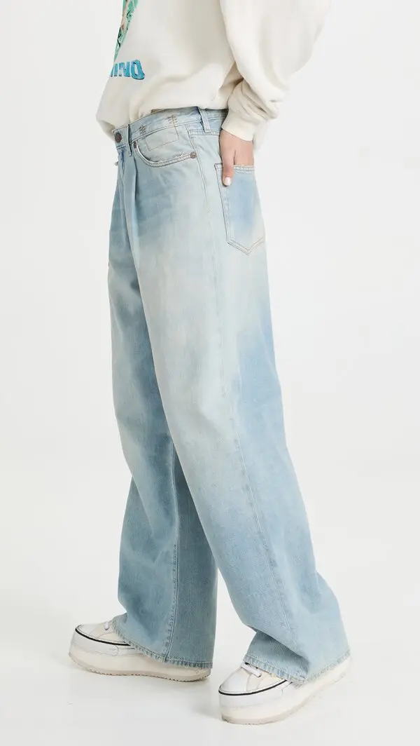 R13 Damon Pleated Wide Leg Jeans - Lennon Blue