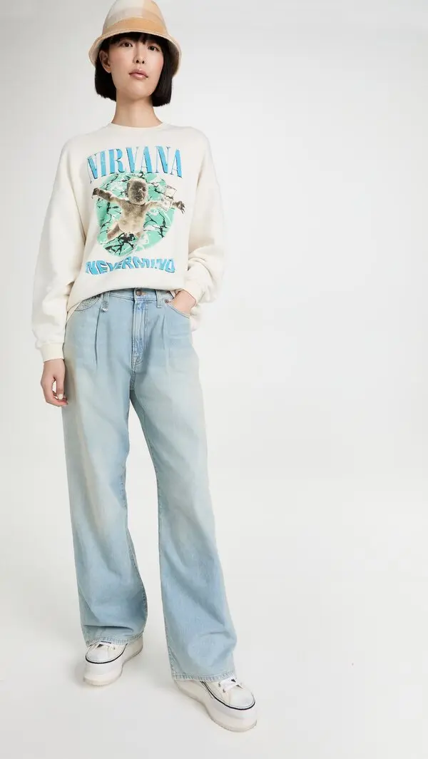 R13 Damon Pleated Wide Leg Jeans - Lennon Blue