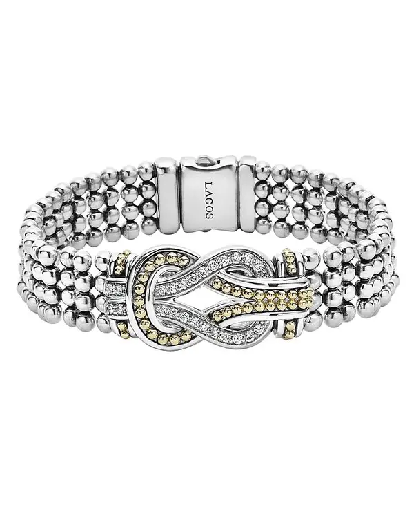 Lagos Sterling Silver And 18k Gold Newport Diamond Caviar Bracelet - White/gold
