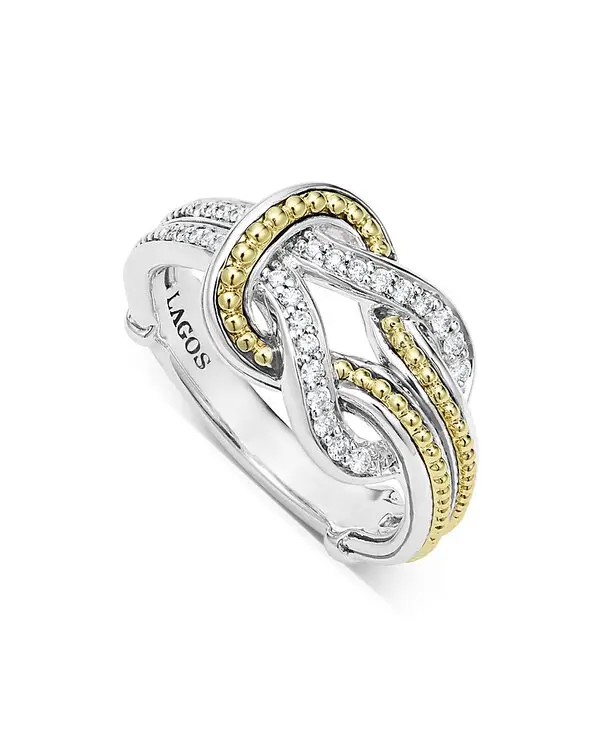 Lagos 18k Yellow Gold & Sterling Silver Diamond Knot Ring - Silver/gold