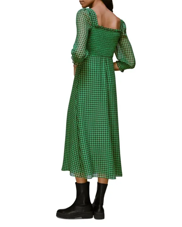 Whistles Shirred Gingham Dress