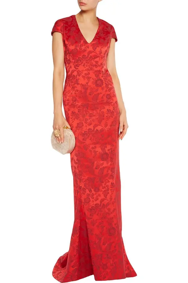 Zac Posen Fluted Brocade Gown In Red - 70% Off | Editorialist