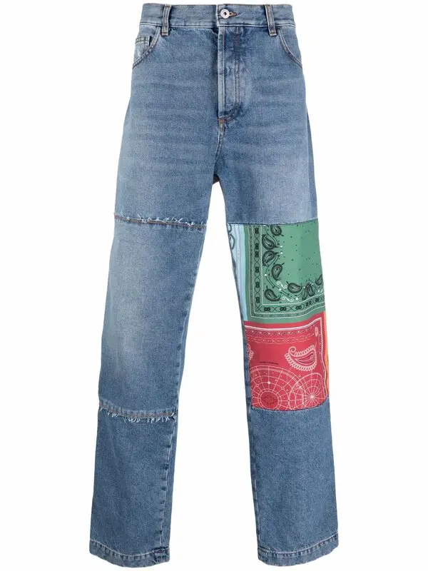 COUNTY OF MILAN Patchwork Bandana Straight Leg Jeans