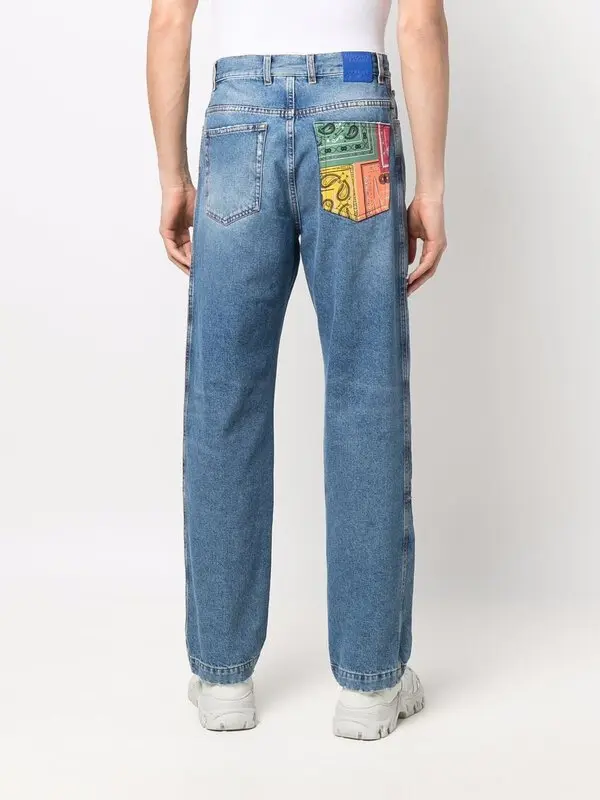 COUNTY OF MILAN Patchwork Bandana Straight Leg Jeans