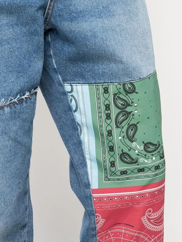 COUNTY OF MILAN Patchwork Bandana Straight Leg Jeans