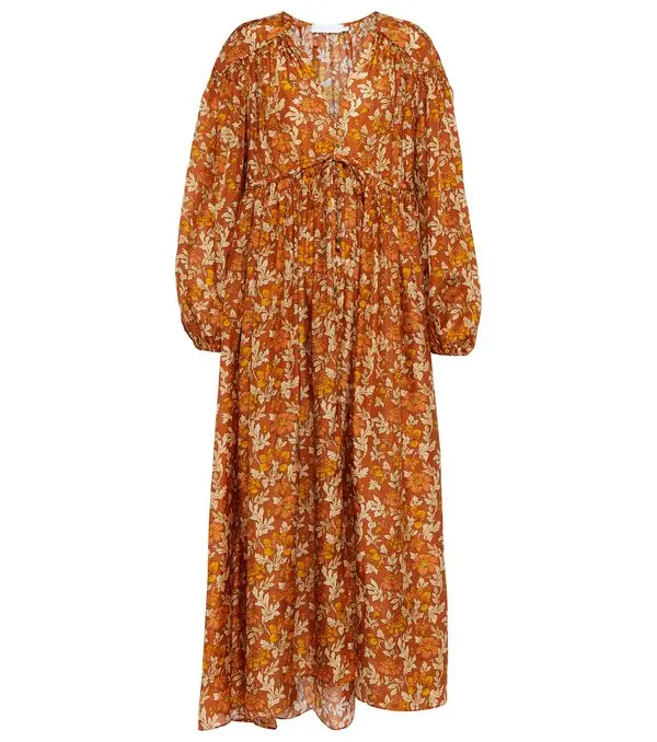 Zimmermann Andie Floral Printed Silk Midi Dress In Brown - 40% Off |  Editorialist