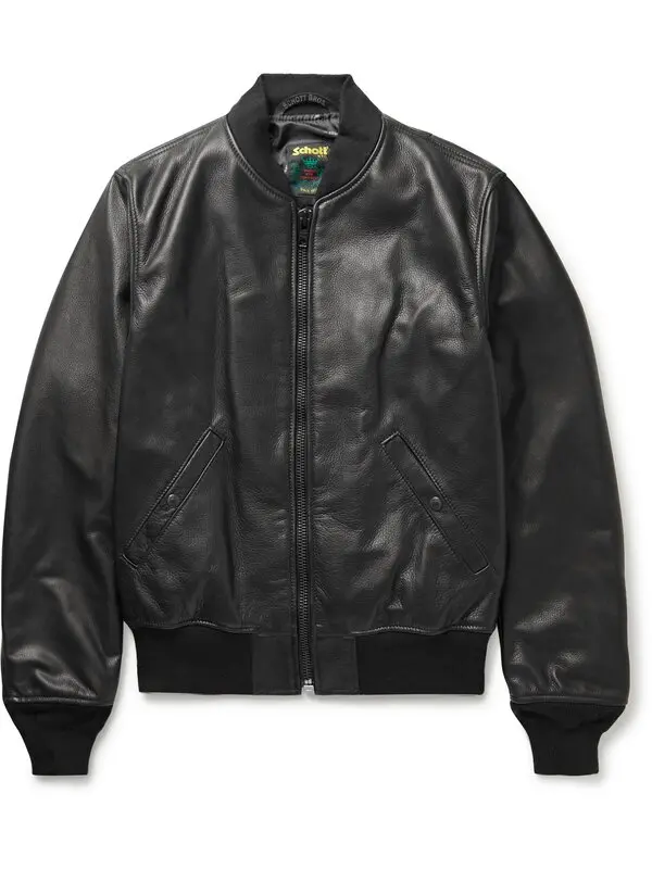 Schott Ma-1 Pebble-Grain Leather Bomber Jacket Xl In Black