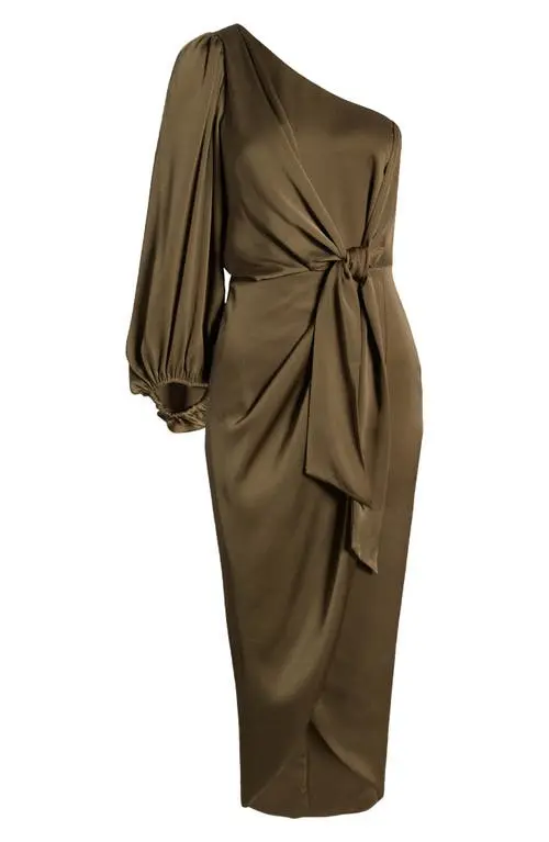 Shona Joy Luxe Tie Front One-shoulder Gown - Pine