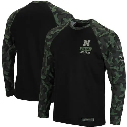 COLOSSEUM Nebraska Huskers Oht Military Appreciation Camo Raglan Long Sleeve T-shirt - Black