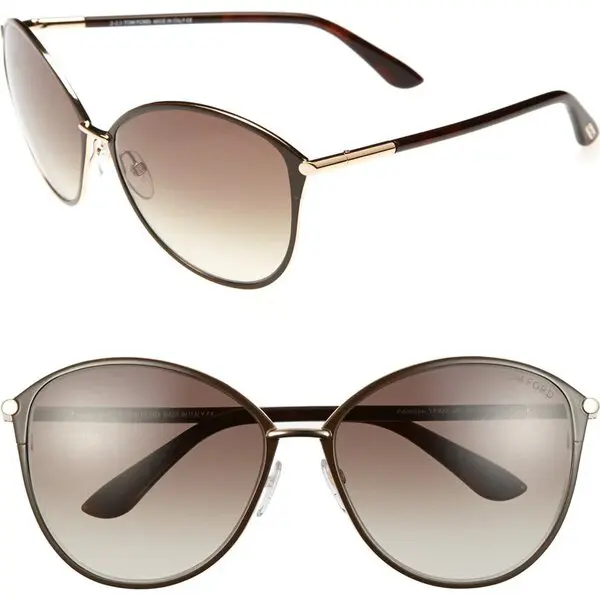 TOM FORD Penelope 59mm Gradient Cat Eye Sunglasses - Shiny Rose Gold/ Dark Brown