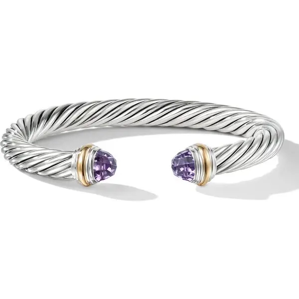 David Yurman Classic Cable Cuff Bracelet With Semiprecious Stones - Amethyst