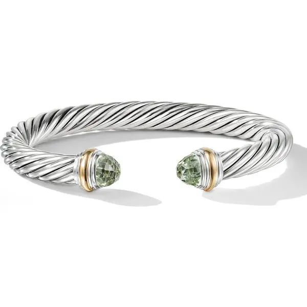 David Yurman Classic Cable Cuff Bracelet With Semiprecious Stones - Prasiolite