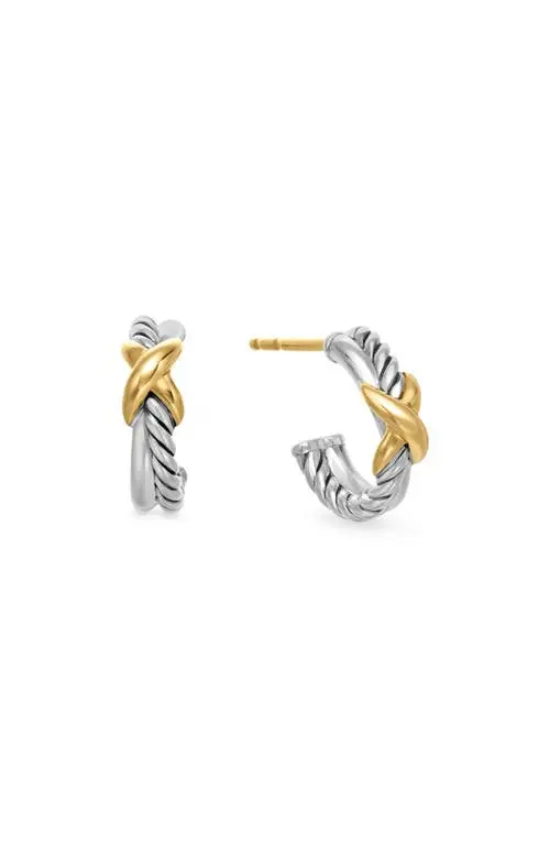 David Yurman Petite X Mini Hoop Earrings - Diamond/silver/gold