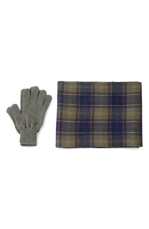 Barbour Tartan Wool Scarf And Gloves Set - Classic/olive
