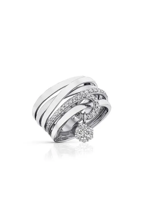 Hueb Diamond And Gold Stack Ring - White Gold
