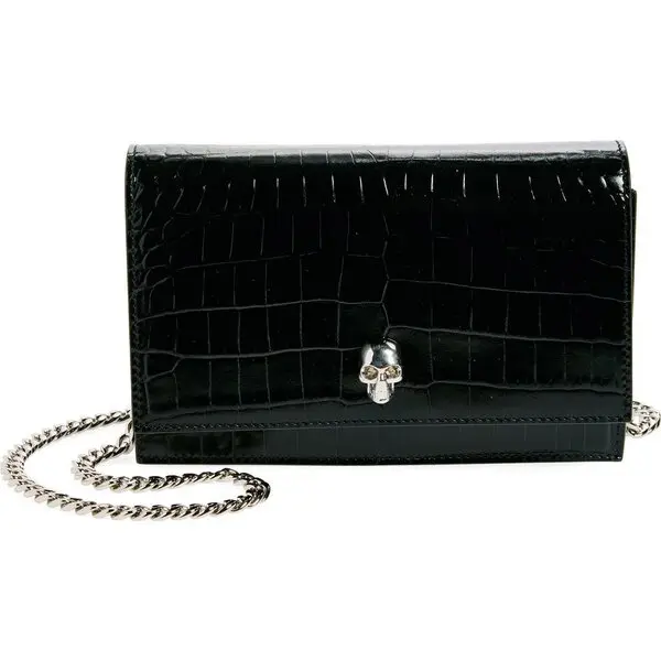 Alexander McQueen Mini Skull Croc-embossed Shoulder Bag - Black