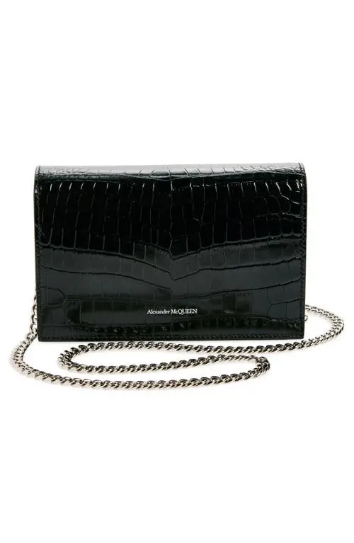 Alexander McQueen Mini Skull Croc-embossed Shoulder Bag - Black
