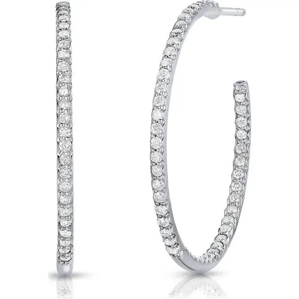 Roberto Coin Large Pavé Diamond Hoop Earrings - White Gold/diamond