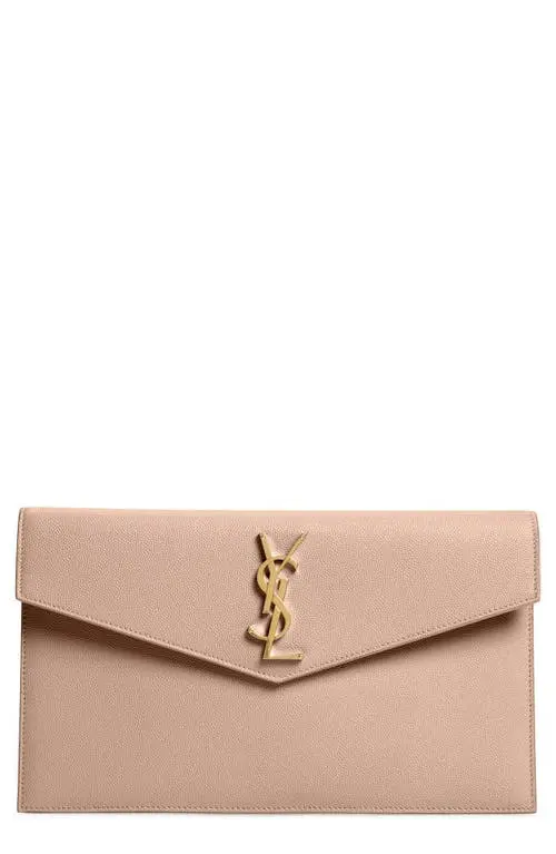 Saint Laurent Uptown Calfskin Leather Envelope Clutch - Dark Beige