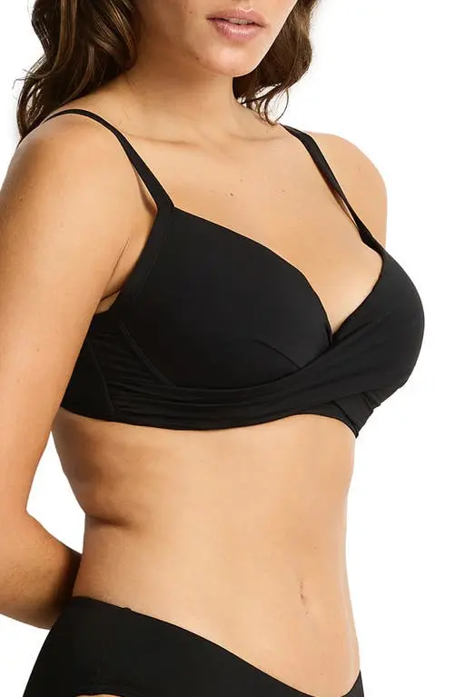 SEA LEVEL Cross Front D- & Dd-cup Molded Underwire Bikini Top - Black