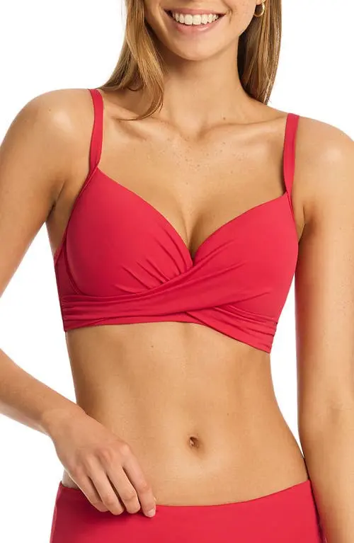 SEA LEVEL Cross Front D- & Dd-cup Molded Underwire Bikini Top - Red