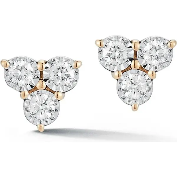 DANA REBECCA DESIGNS Ava Bea Triple Diamond Stud Earrings - Yellow Gold