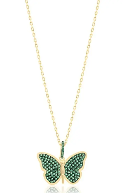 SHYMI Pavé Butterfly Pendant Necklace - Gold/ Green