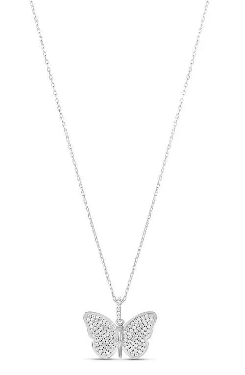 SHYMI Pavé Butterfly Pendant Necklace - Silver/ White