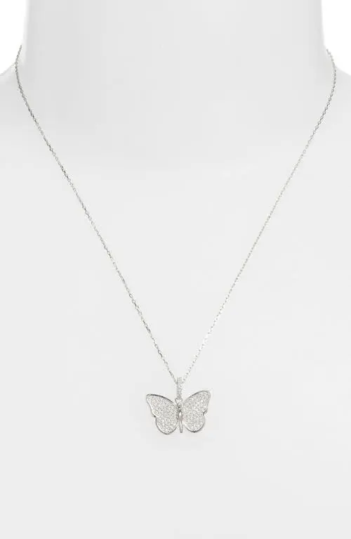 SHYMI Pavé Butterfly Pendant Necklace - Silver/ White