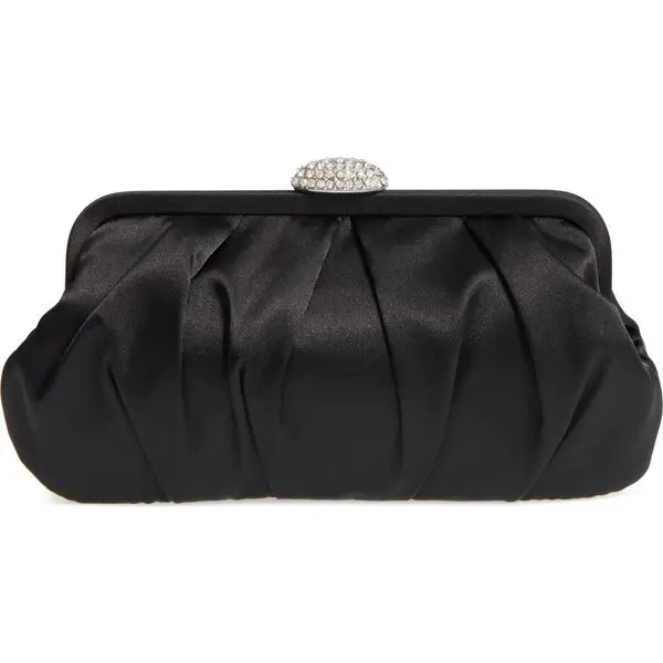Nina Concord Pleated Satin Frame Clutch - Black
