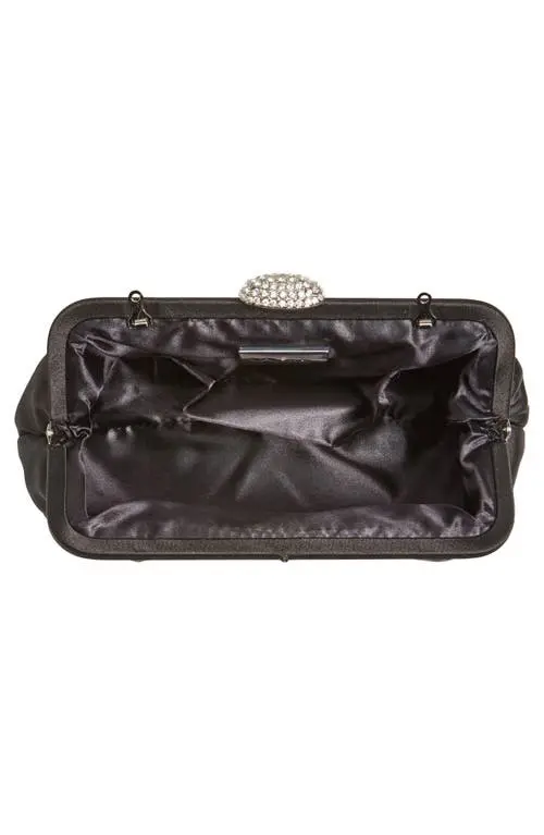 Nina Concord Pleated Satin Frame Clutch - Black
