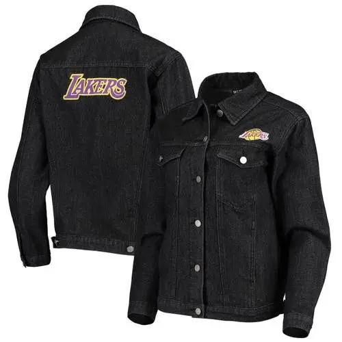 THE WILD COLLECTIVE Los Angeles Lakers Patch Denim Button-up Jacket