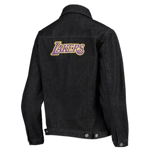 THE WILD COLLECTIVE Los Angeles Lakers Patch Denim Button-up Jacket