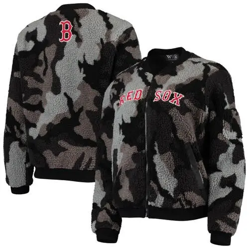 THE WILD COLLECTIVE Boston Red Sox Camouflage Sherpa Full-zip Bomber Jacket - Black