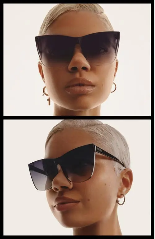 Quay Come Thru 144mm Gradient Cat Eye Sunglasses - Black/ Fade