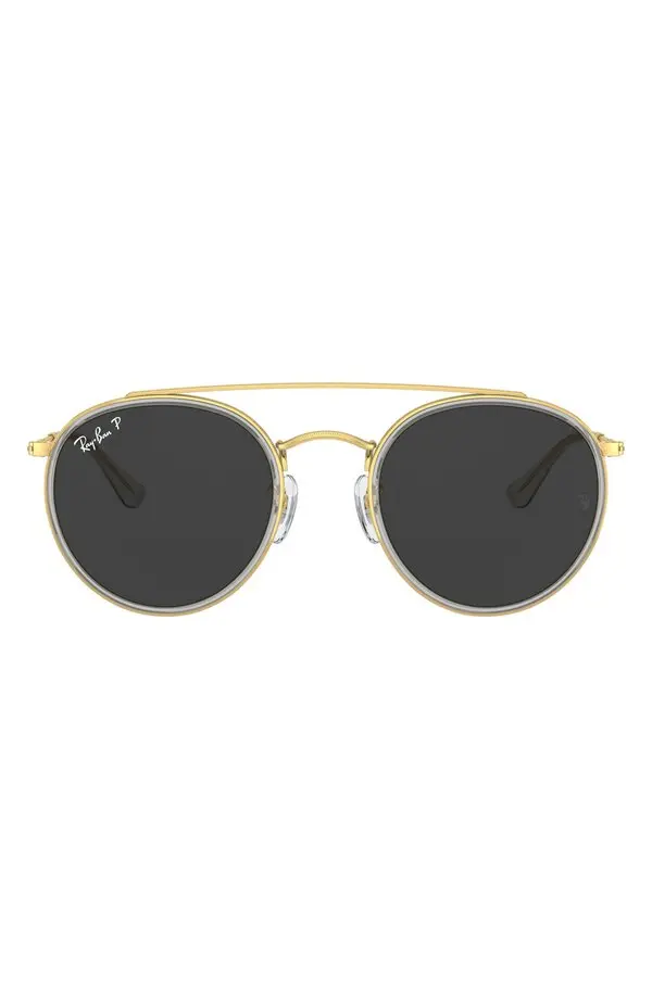 Ray-ban 51mm Polarized Round Sunglasses - Shiny Gold/ Black