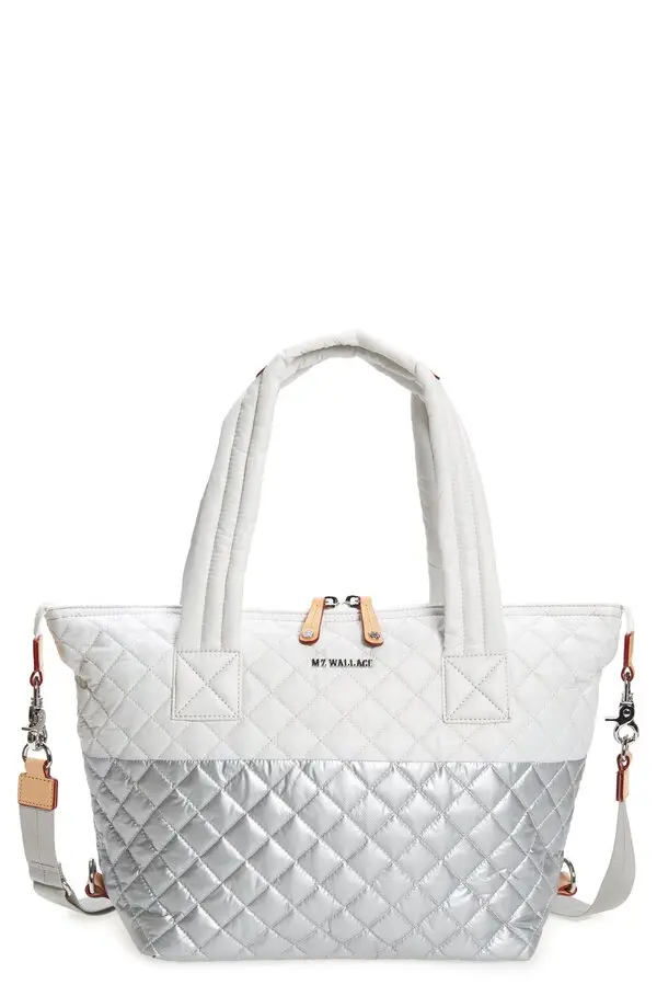 Mz Wallace Medium Sutton Quilted Shoulder Bag - Bright White/ Tin Metallic