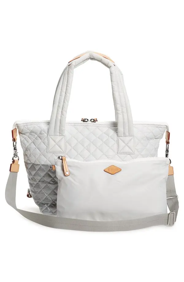 Mz Wallace Medium Sutton Quilted Shoulder Bag - Bright White/ Tin Metallic