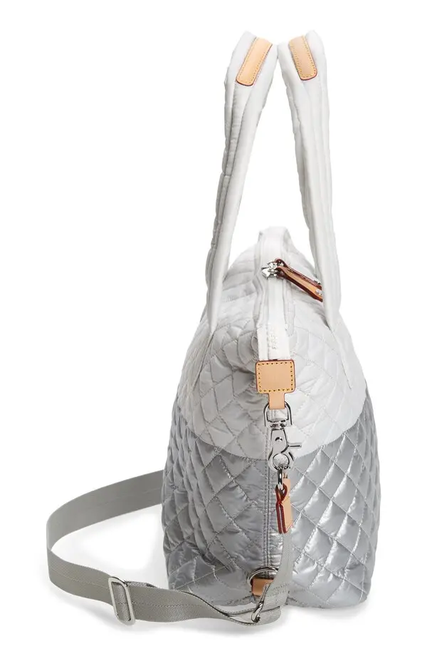 Mz Wallace Medium Sutton Quilted Shoulder Bag - Bright White/ Tin Metallic