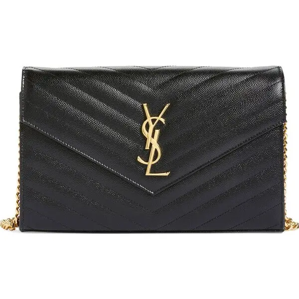 Saint Laurent Cassandre Matelassé Leather Wallet On A Chain - 1000 Nero