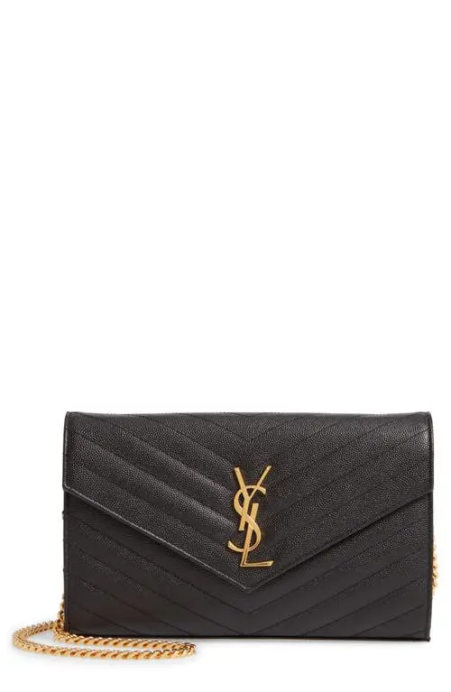 Saint Laurent Cassandre Matelassé Leather Wallet On A Chain - 1000 Nero